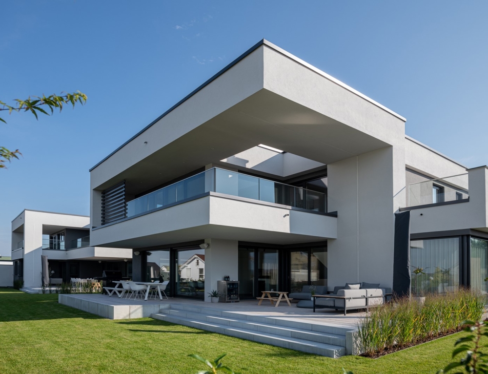 Architektenhaus Flachdach mit Dachterrasse, modern & zeitlos / ATEC